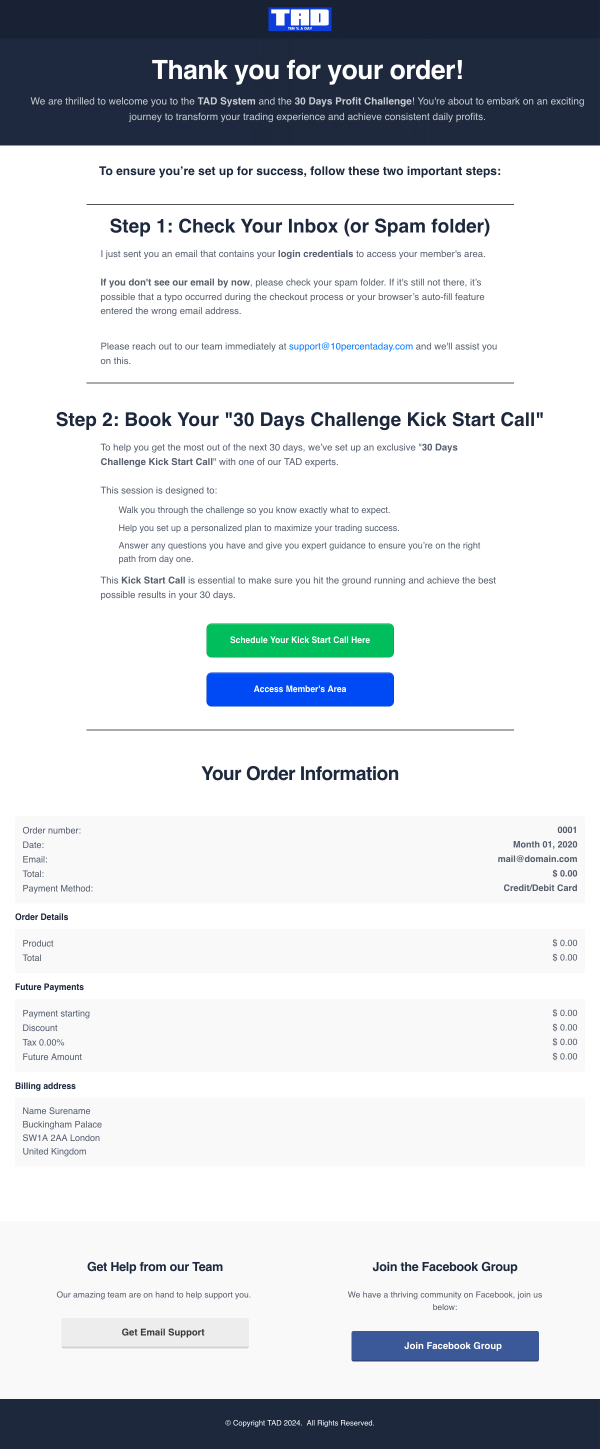 Order Summary - Challenge Support Session | Ten % A Day